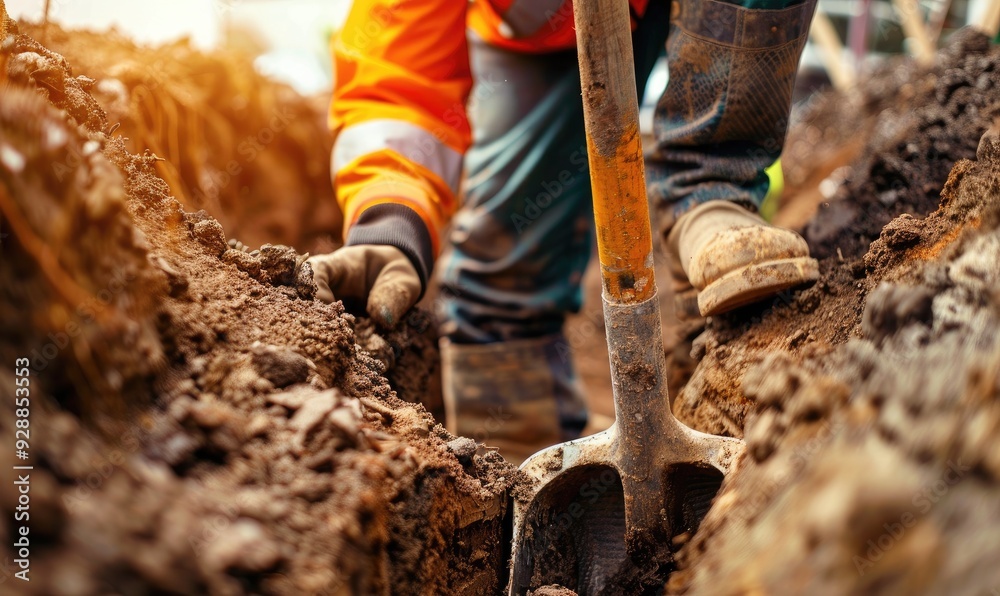 shovel being used to dig into the earth, capturing the essence of labor ...