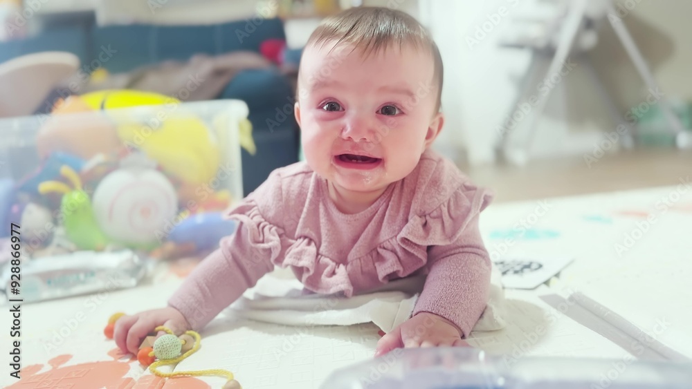 baby a newborn crying. little girl 6 months upset crying sad facial ...