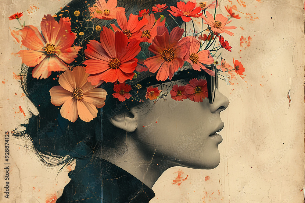 Generative AI technology cut-out graphical retro collage with vivid ...