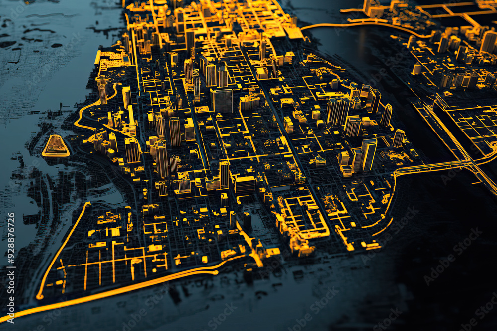 Technical aerial visual, 3D LiDAR GIS aerial map satellite scan model ...