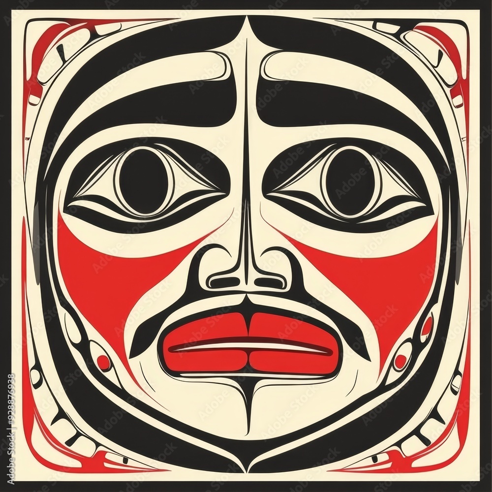Stylized Inuit Haida Face: Traditional Pacific Northwest Art in Black ...