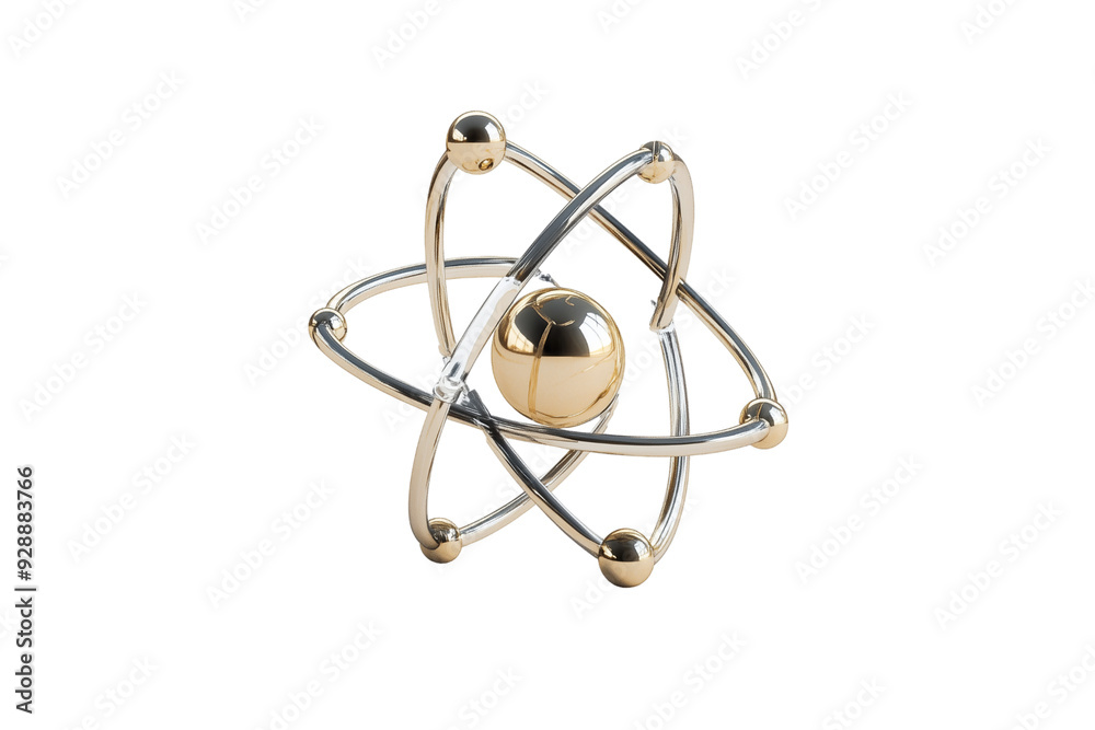 3D Gold Atom Model with Electrons Orbiting Nucleus - Isolated on White ...