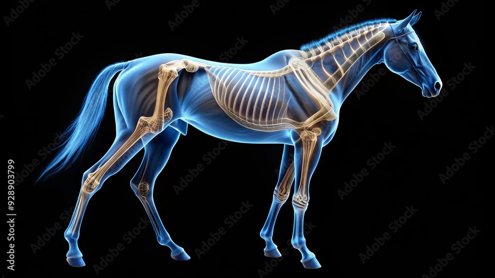 Digital x-ray image of a horse's leg, revealing intricate bone ...