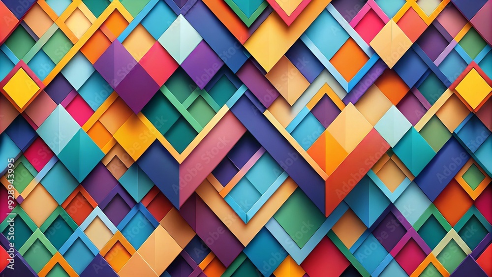 Geometric composition of rhomboid shapes in various sizes and colors ...