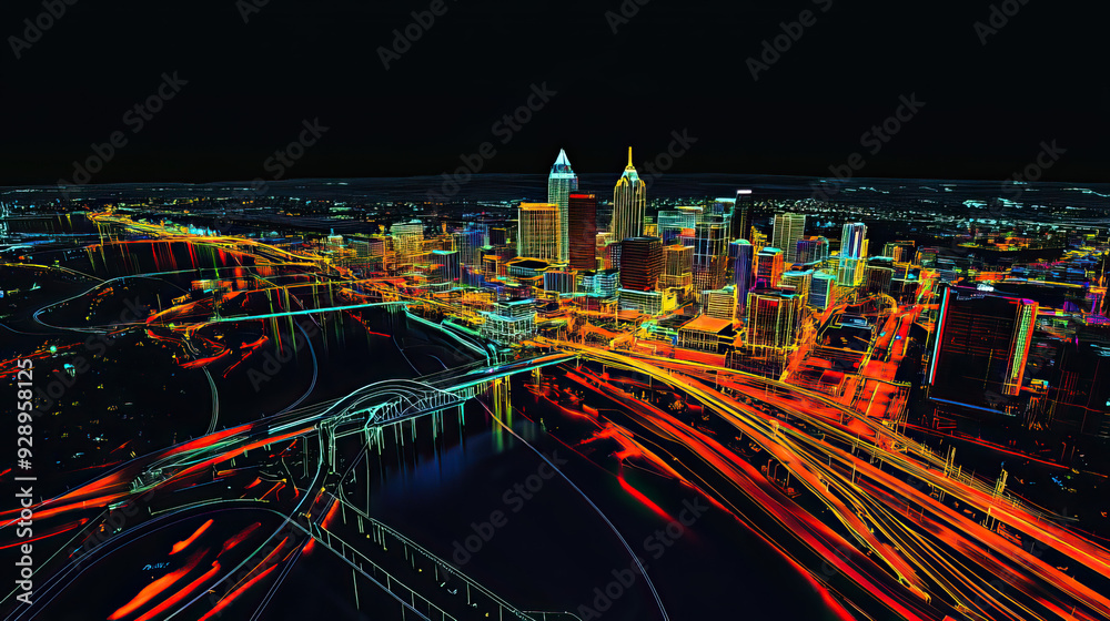 Technical aerial visual, 3D LiDAR GIS aerial map satellite scan model ...