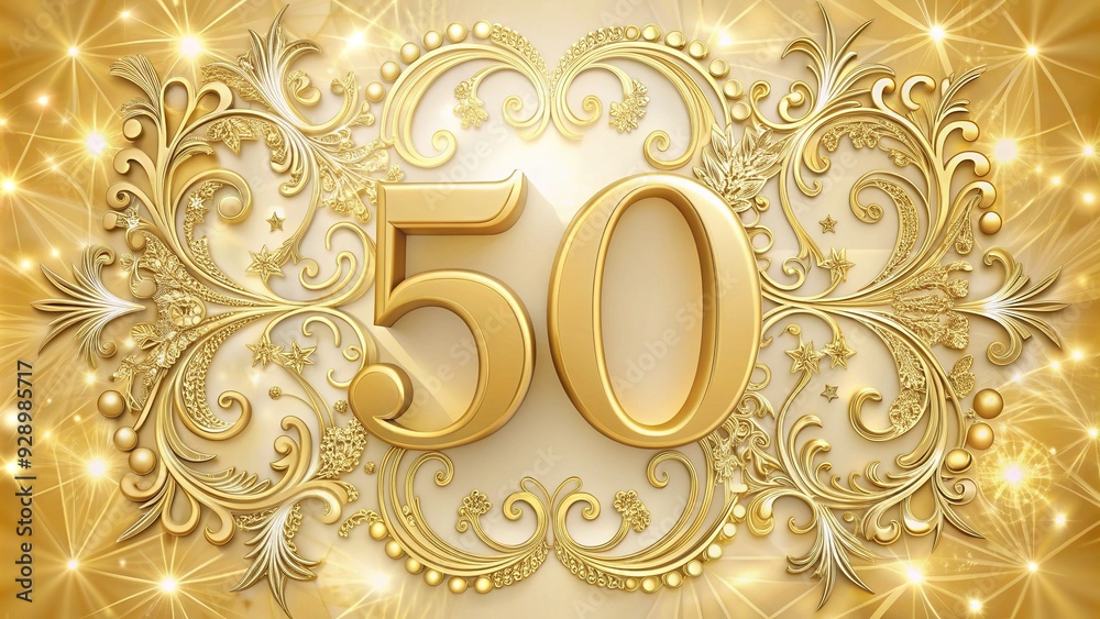 Luxurious 50th anniversary golden Jubilee decoration with intricate ...