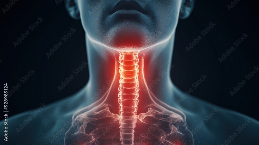 Detailed illustration of the human neck anatomy, highlighting the ...