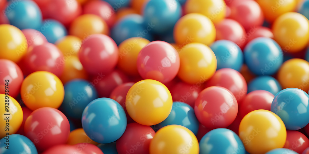Colorful balls in vibrant shades of pink, blue, and yellow create a ...