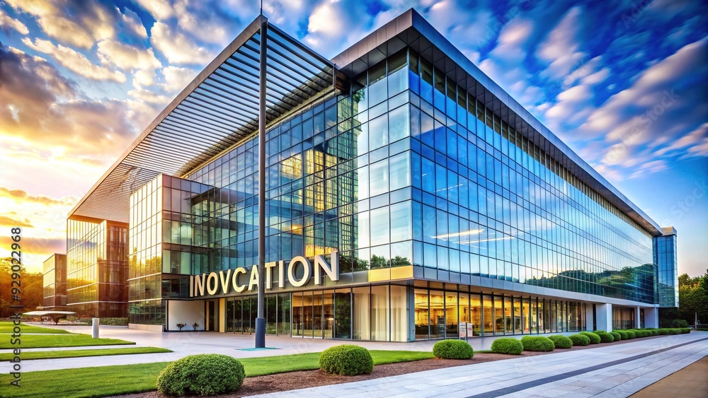 Modern corporate headquarters building with sleek glass architecture ...