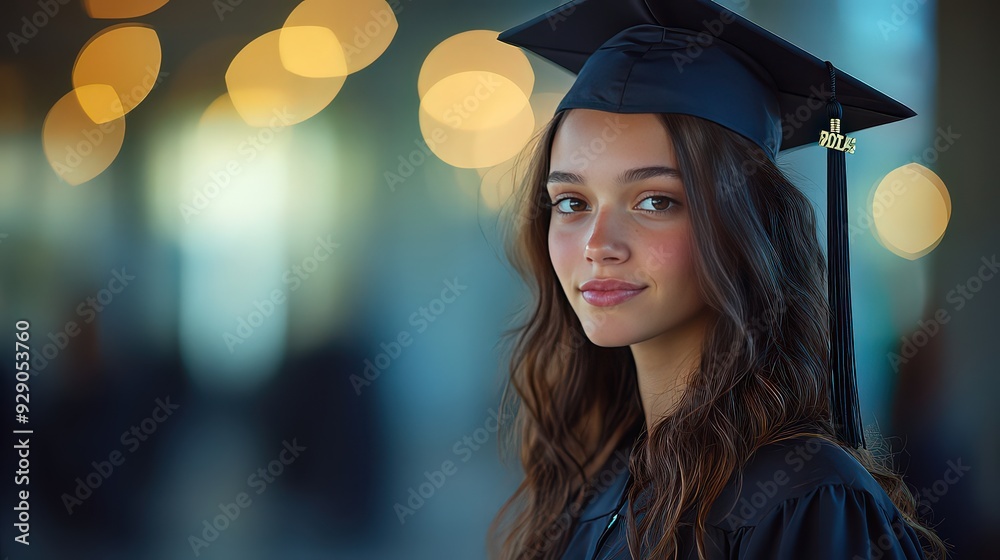 formal graduation portrait with a graduate in a cap and gown, standing ...
