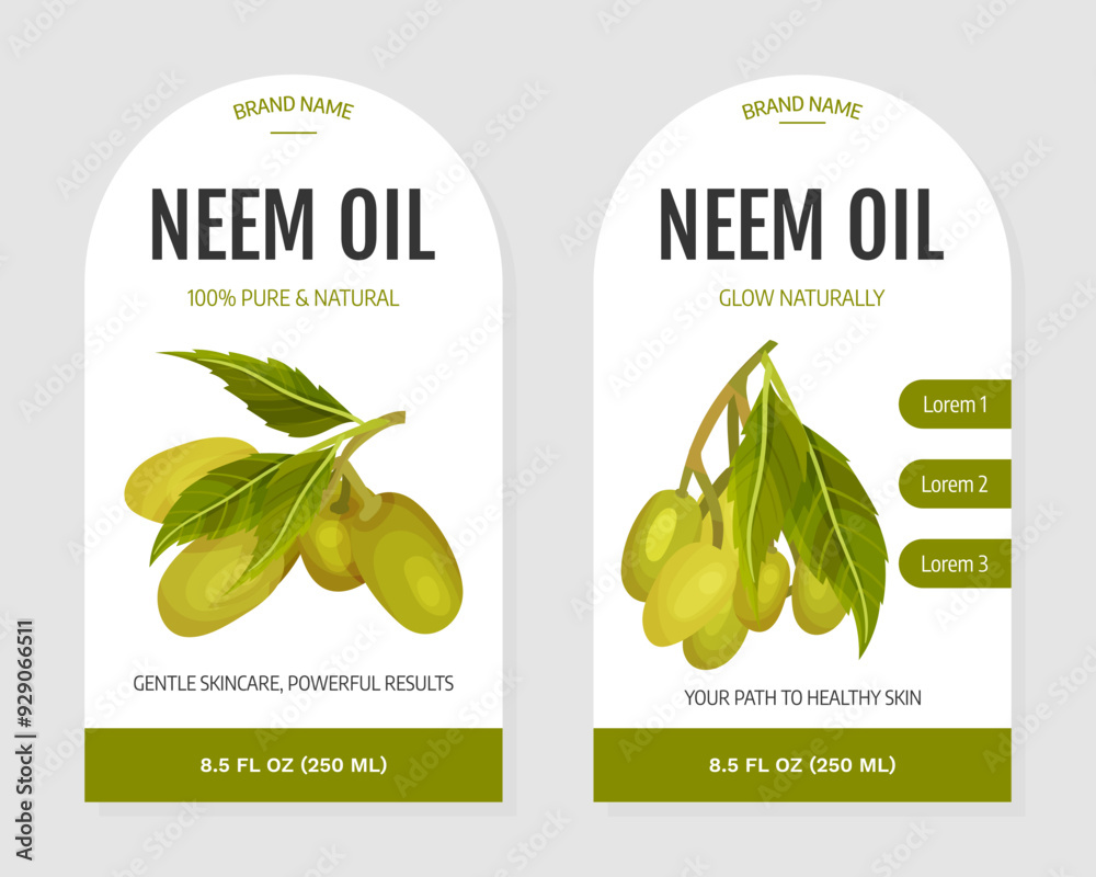 Neem Plant Oil Label Design with Medical Herb Vector Template Stock ...
