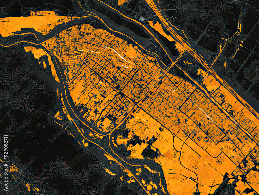 Technical aerial visual, 3D LiDAR GIS aerial map satellite scan model ...