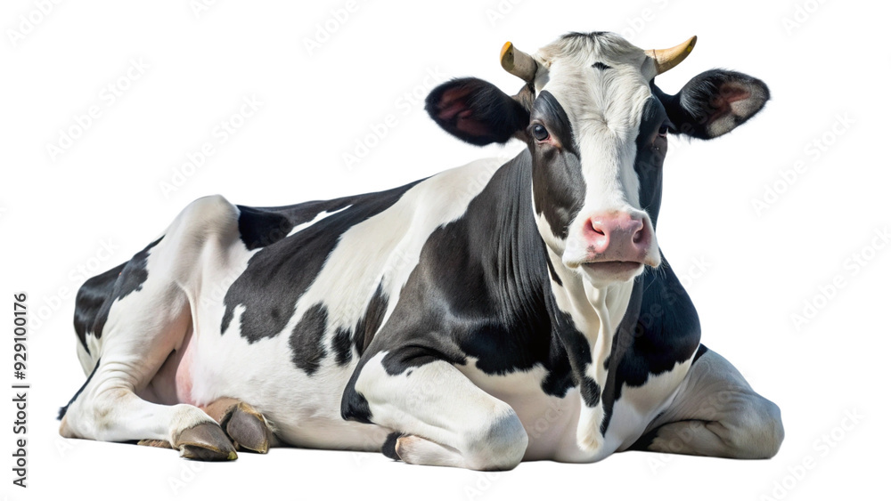 Black and white cow lying down relaxed pose transparent background PNG ...