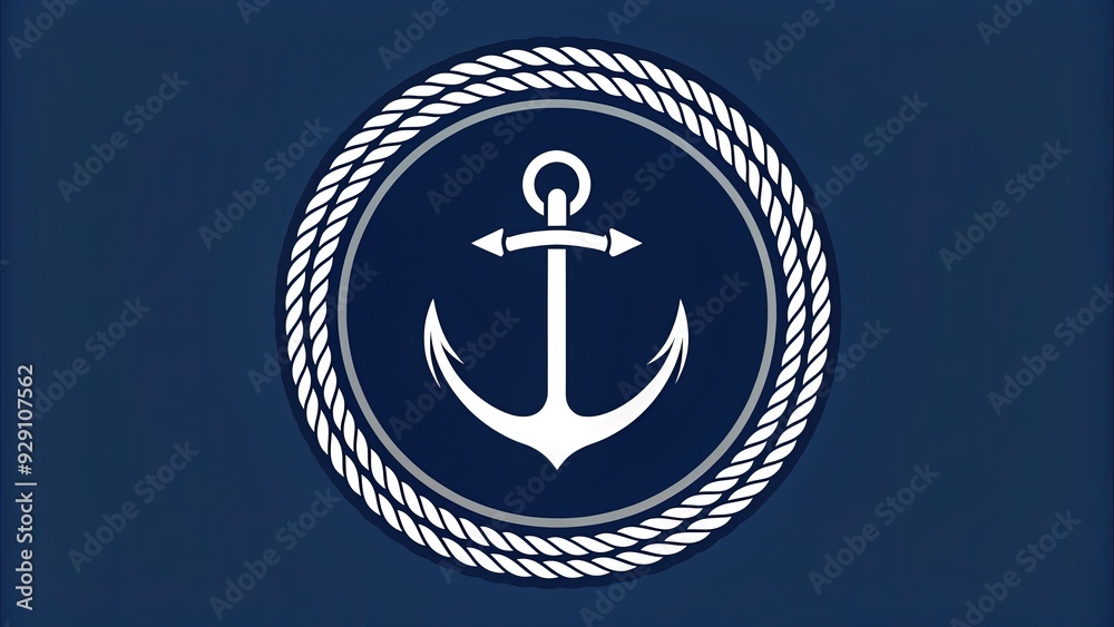 Simple, modern naval emblem with anchor and rope elements in a circular ...