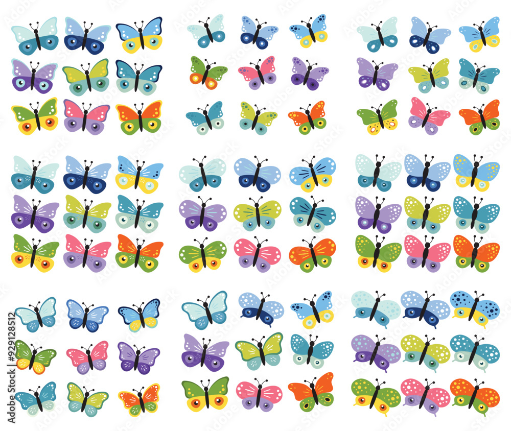 Butterfly collection, cute kids cartoon vector. Illustration isolated ...