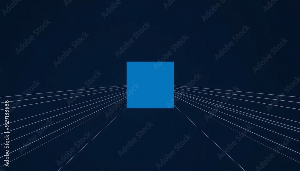 Blue square in the middle of a dark backdrop surrounded by fine white ...