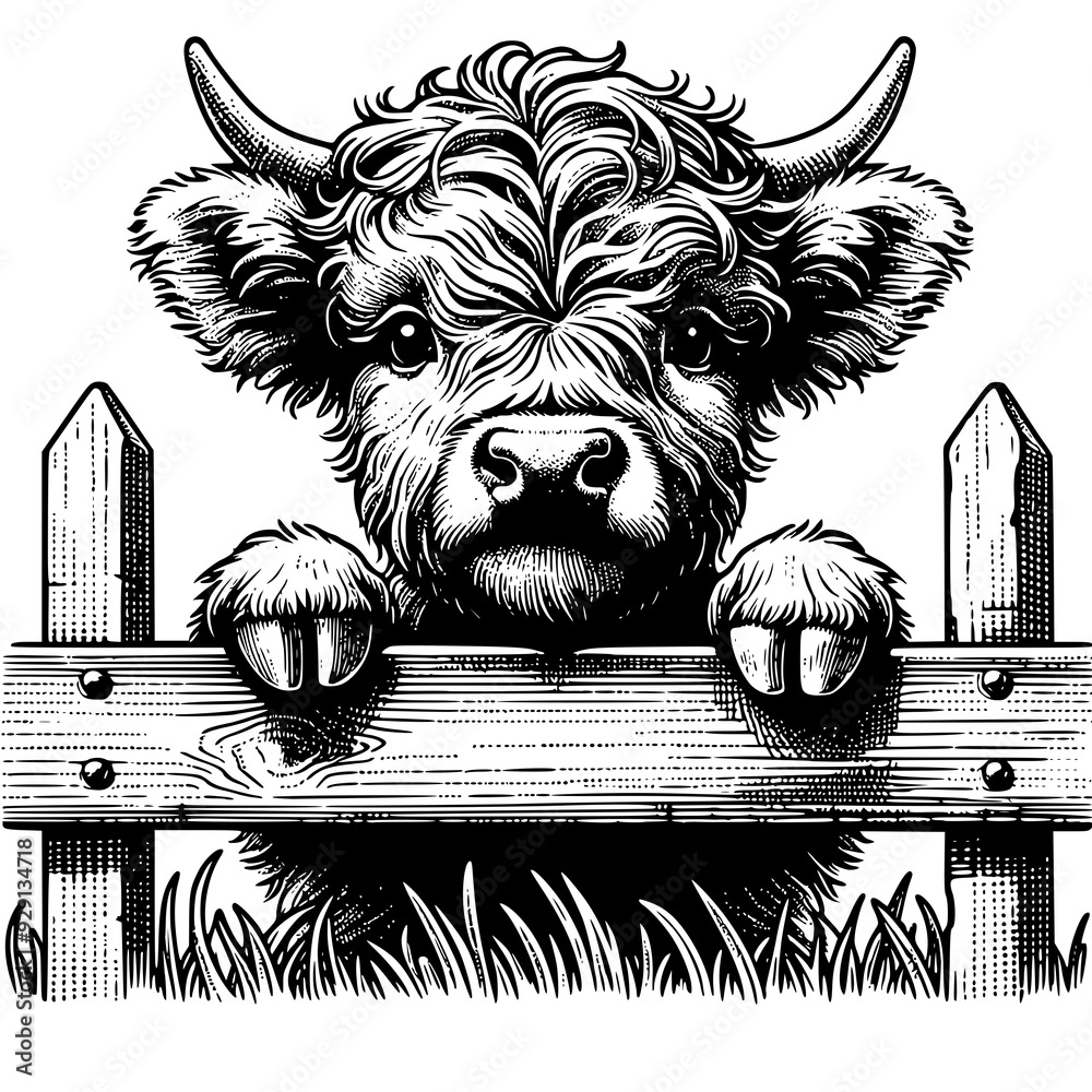 Illustration Stock Baby Highland Cow Peeking SVG, Highland Cow SVG, Cow ...