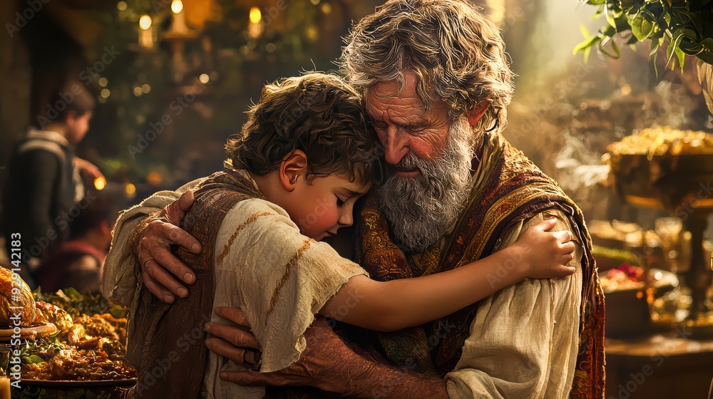 Heartfelt depiction of the Parable of the Prodigal Son, showing the ...