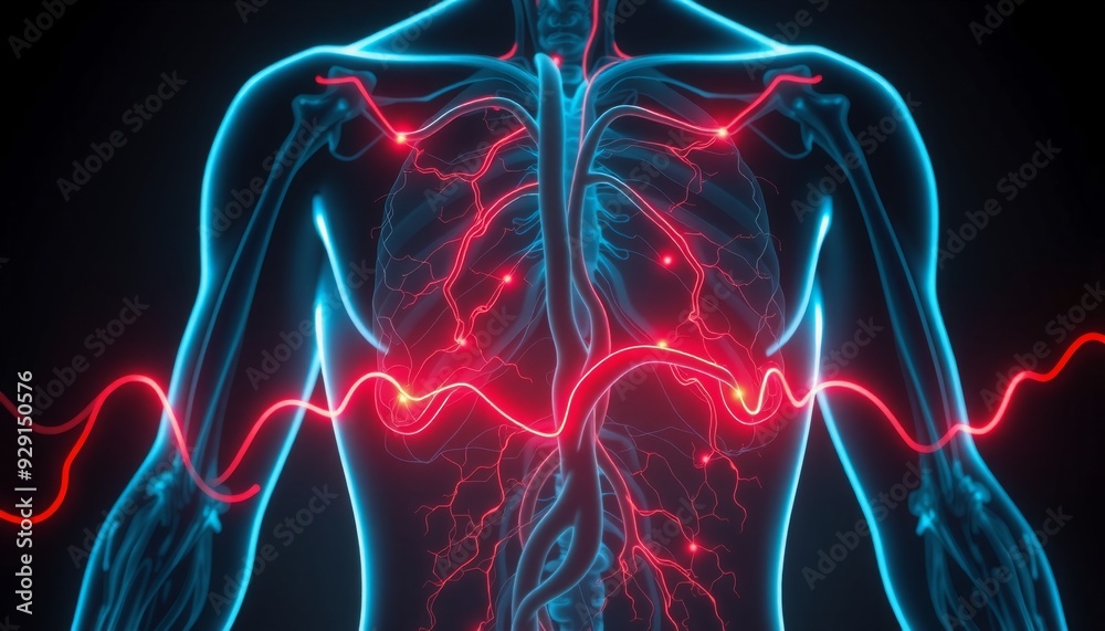 Ilustración de Stock human body silhouette neon circulatory system ...