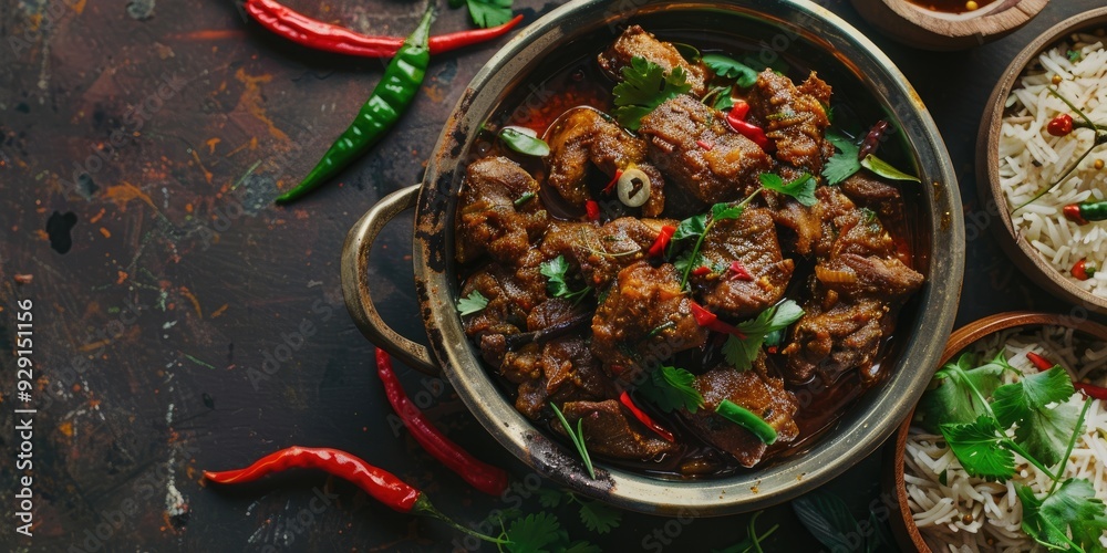 Delicious Sukha chicken or mutton dry spicy Murgh or goat meat served ...