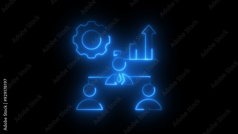 Glowing Blue Neon Business Hierarchy Icon Depicting Team Leadership and ...