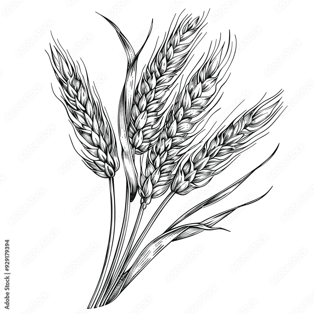 Artistic woodcut-style drawing of wheat plants. Stock Vector | Adobe Stock