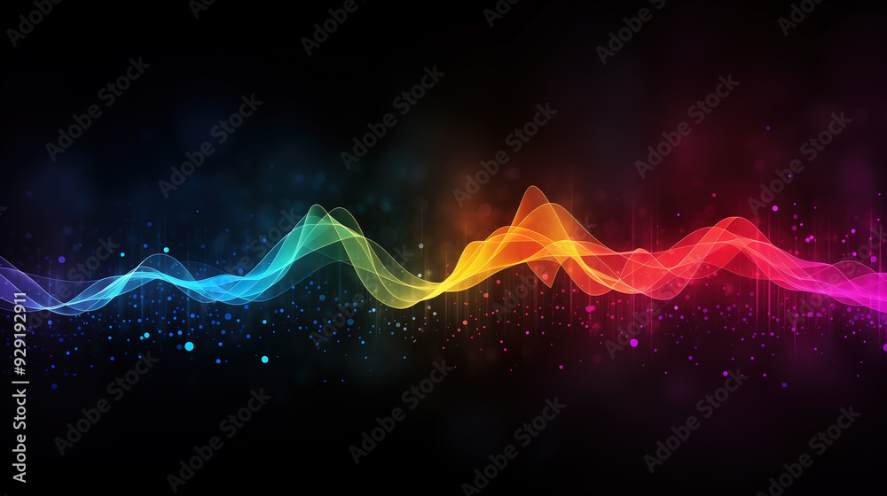 Abstract rainbow colored waveforms. Colorful glowing waves on dark ...