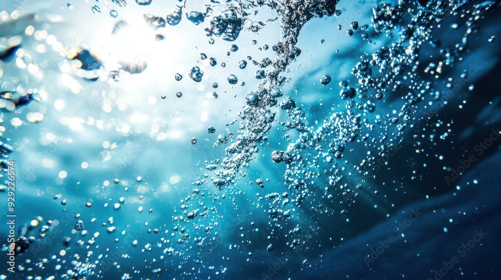 Realistic photography of sun rays shining through the water, hitting ...