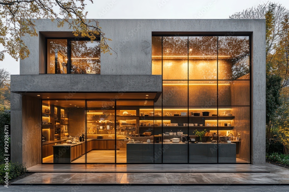 A contemporary kitchenware shop featuring a polished concrete facade ...
