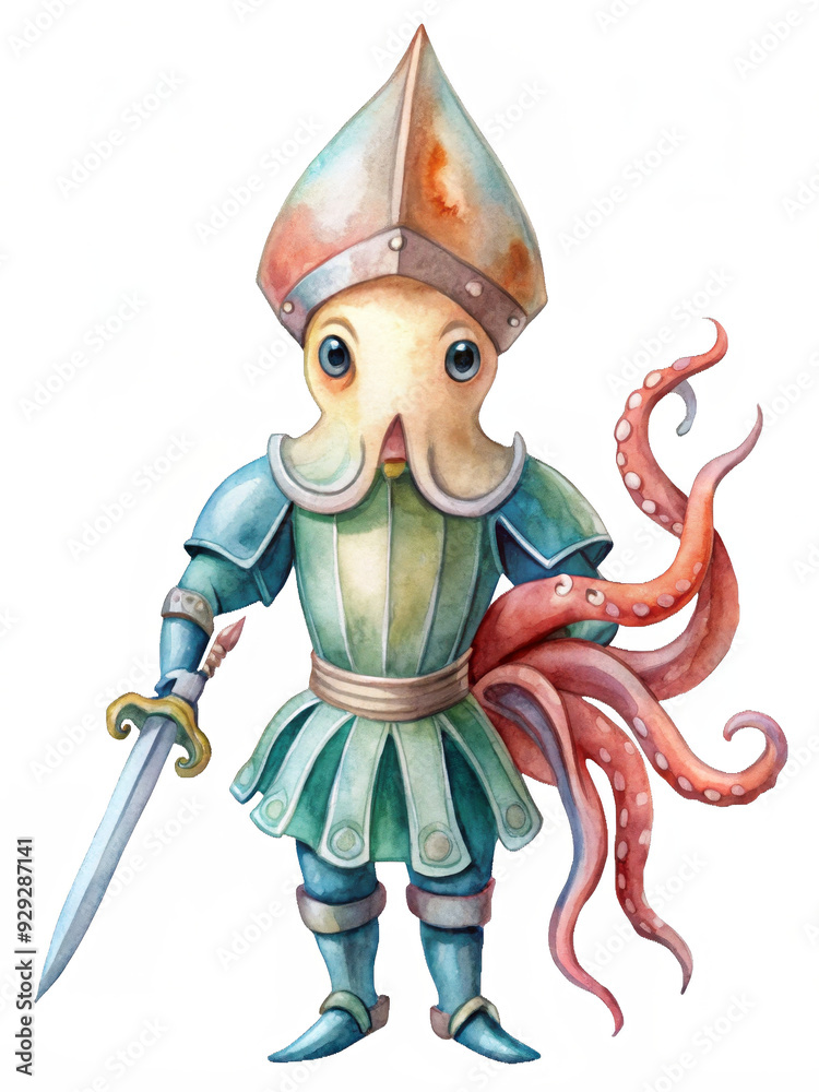 Brave Octopus Knight in Full Armor with Sword - A cute octopus wearing ...