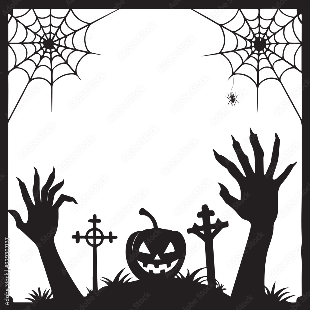 Halloween frame template for holiday horror night, vector cartoon ...