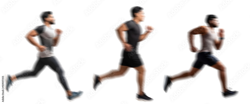 Motion blur running man silhouettes isolated on transparent background ...