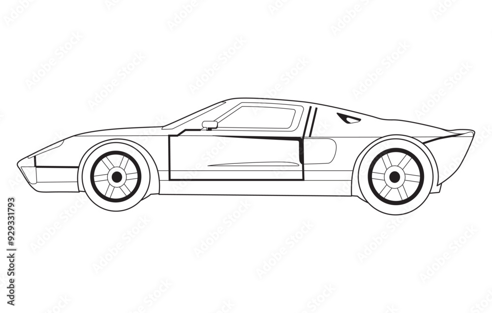 A hand drawn line art car.Classic car outline vector on white ...