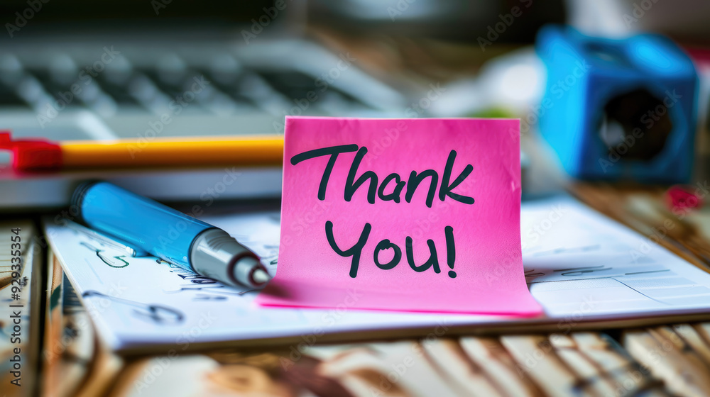 Thank you note on desk with stationery items showing gratitude Stock ...