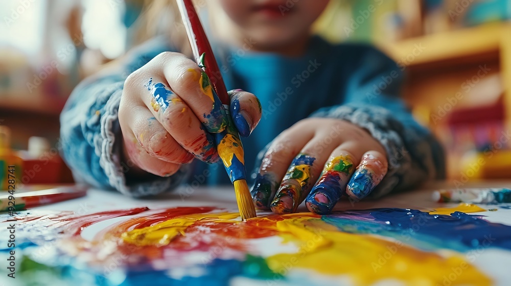 Kids paint Child painting in white sunny study room Little boy drawing ...