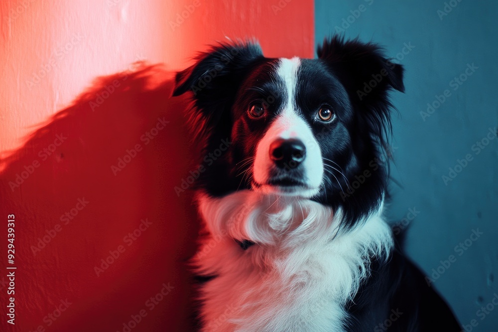 dog wallpaper, navy blue, cherry red and soft cream color scheme ...