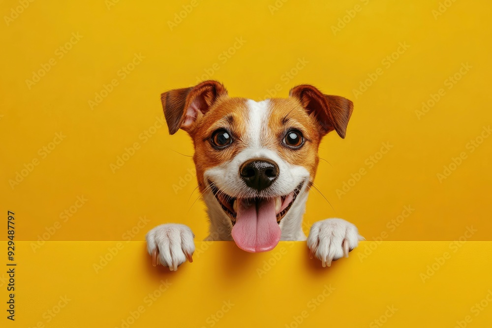 Portraite of Happy surprised dog. Top of head of Jack Russell Terrier ...