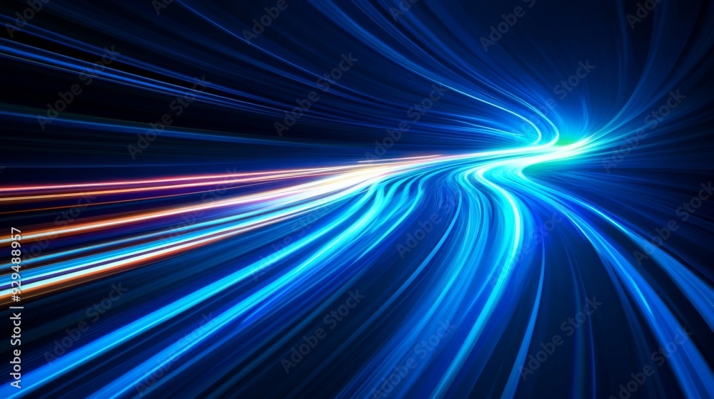 Acceleration speed motion on a night road with light and stripes moving ...