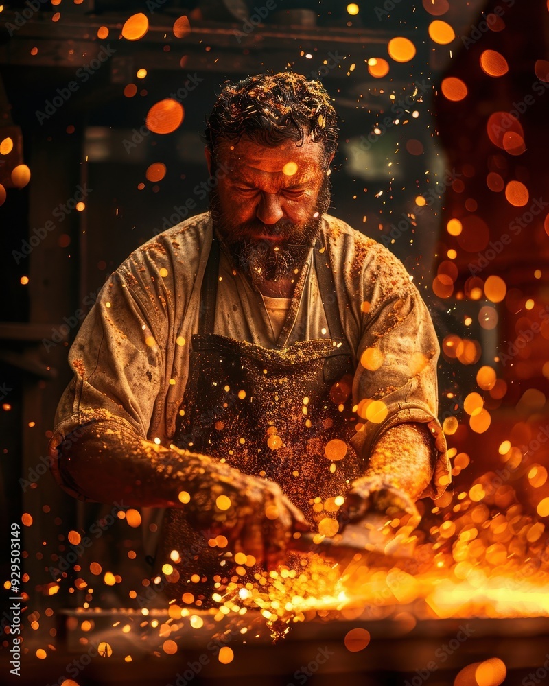 A Blacksmith Working with Red-Hot Metal in His Workshop Stock Photo ...