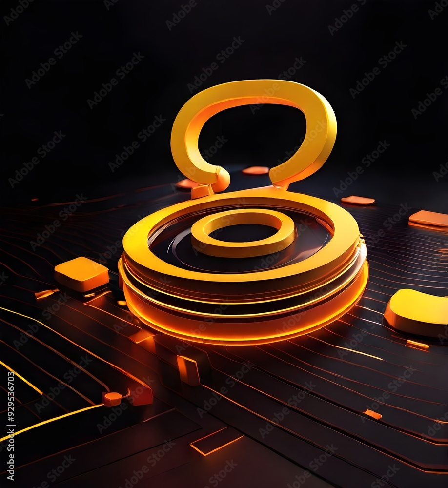 Orange and Yellow Audio Technology Concept with music symbol as a neon ...