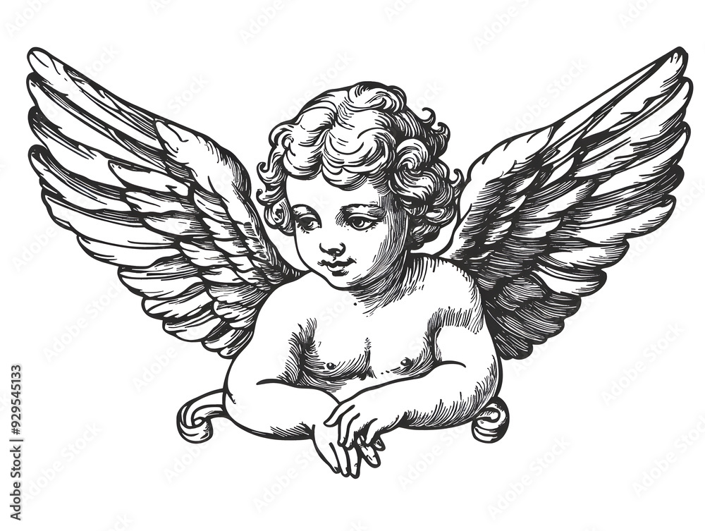 Ilustración de Stock outline illustration of a cherub angel in ...