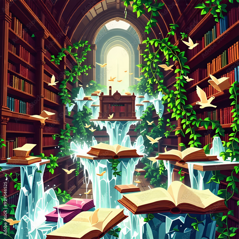 An ancient library where the books are sentient, flying around like ...