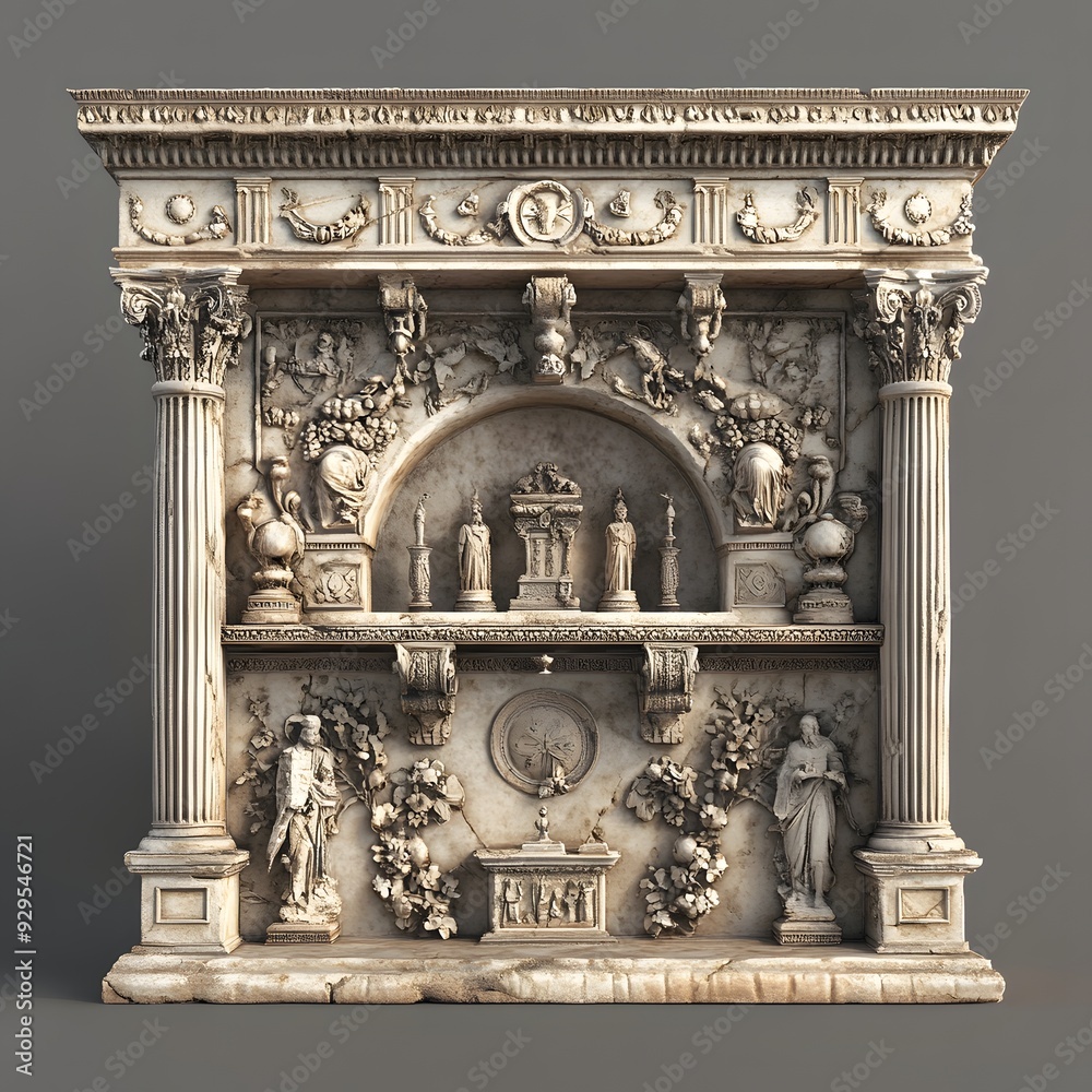 78. A 3D model of an ancient Greek altar with detailed carvings and ...
