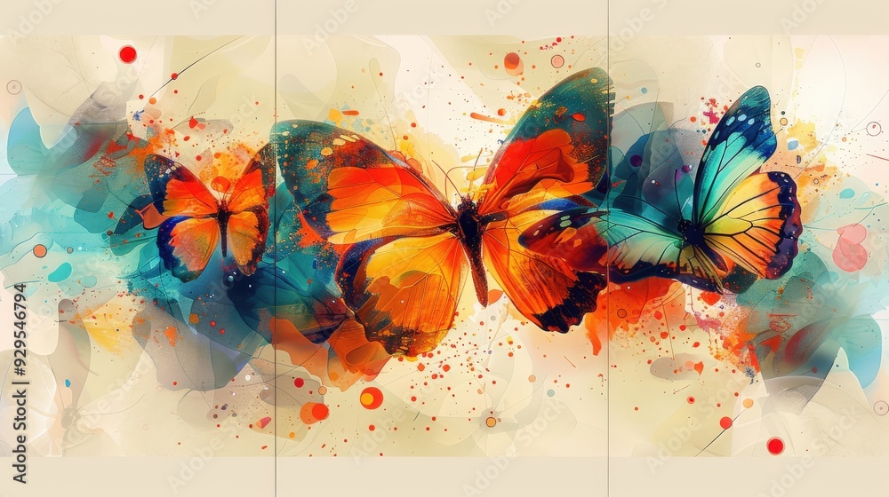 Generate a high-resolution triptych featuring abstract wall art with ...