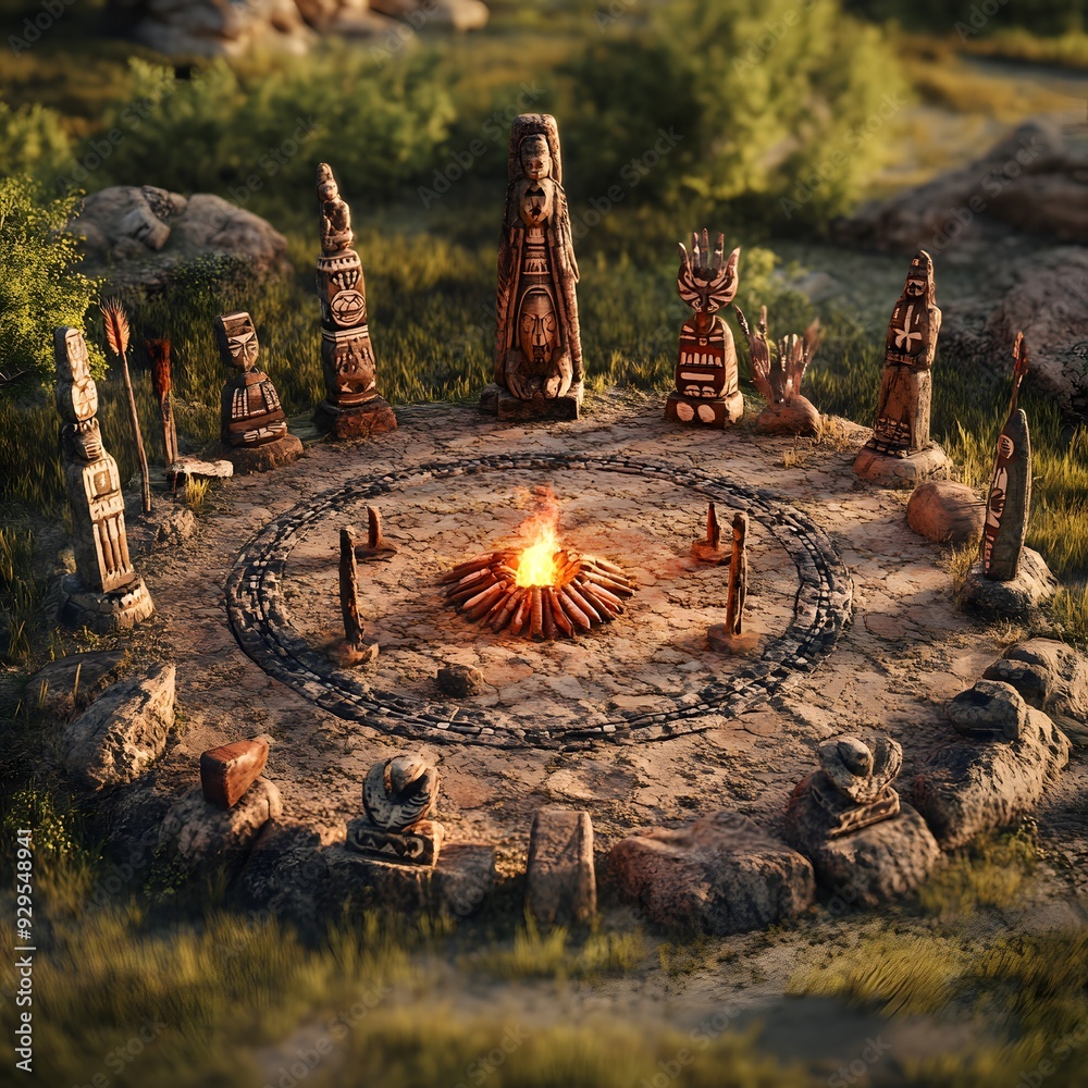 68. A 3D visualization of a Native American ceremonial circle with ...