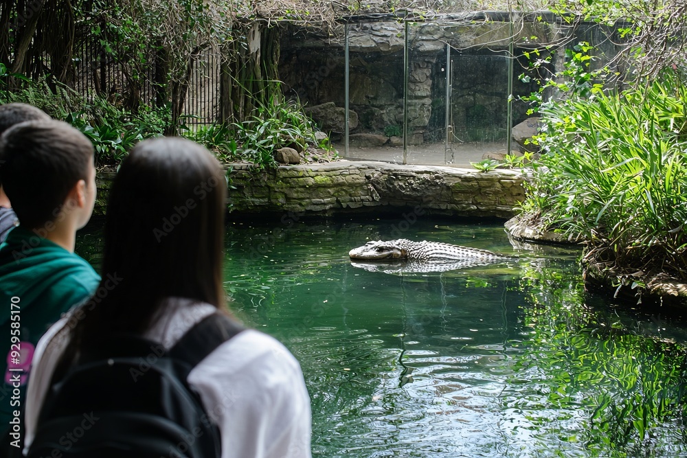 Students touring a zoo, observing animals in their habitats and ...