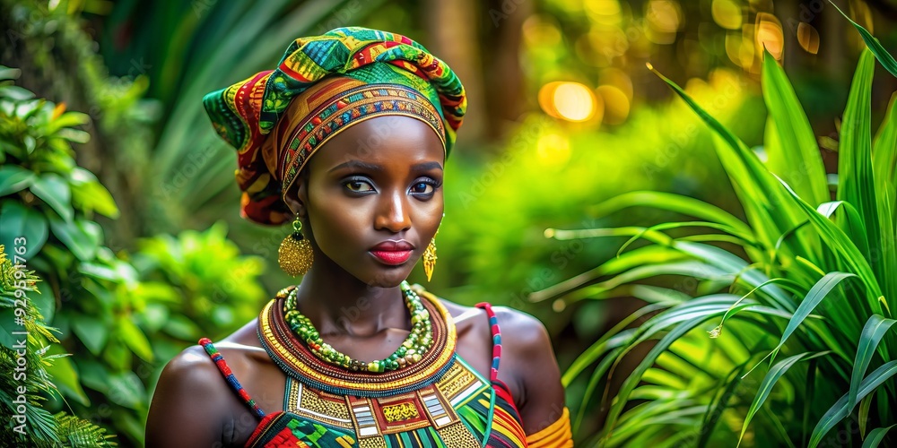 Vibrant Kenyan female model showcases traditional African attire amidst ...