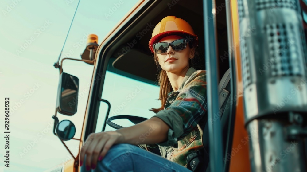 Empowered presence - portrait female truck driver, strength and ...