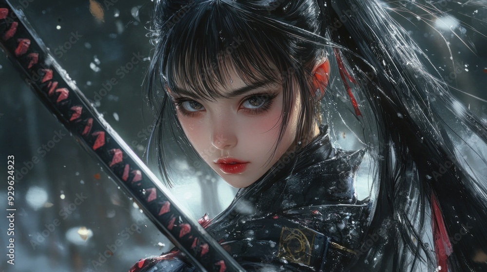 Female samurai ninja asian cyberpunk anime style assassin cute face ...