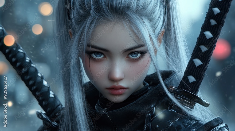 Female samurai ninja asian cyberpunk anime style assassin cute face ...